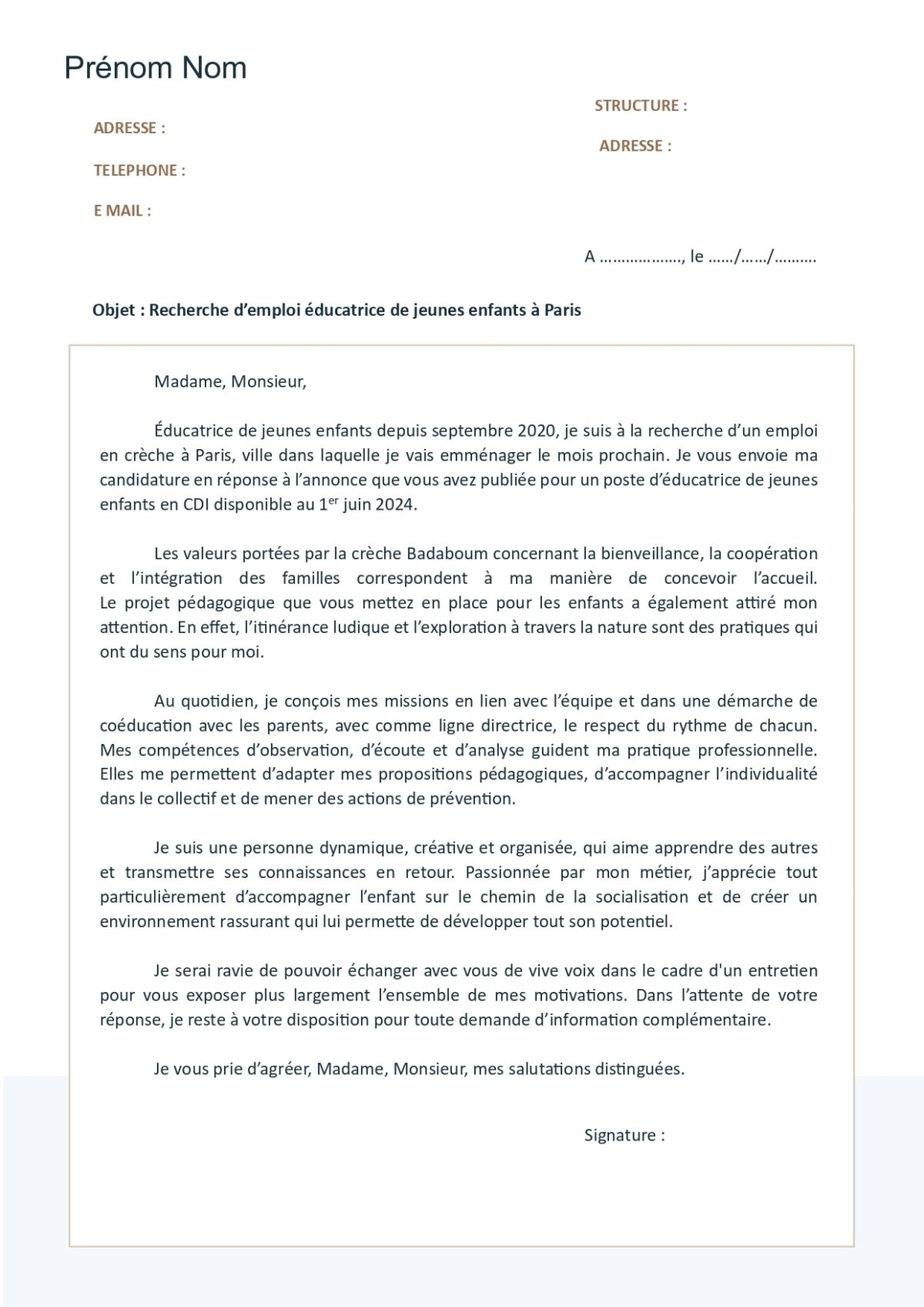 🔥 Lettre de Motivation Éducatrice de Jeunes Enfants [Gratuit]